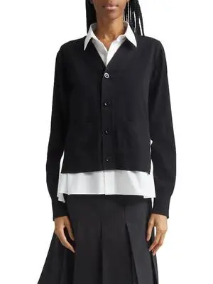 Sacai Mixed Media Poplin & Knit Cardigan - Black/off White