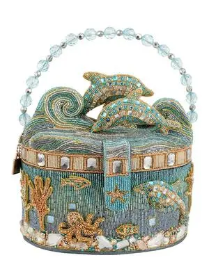 MARY FRANCES ACCESSORIES Crystal Dolphin Beaded Top Handle Handbag - Blue