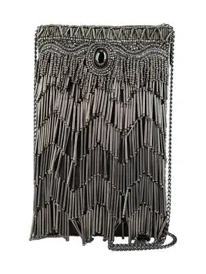 MARY FRANCES ACCESSORIES Crossbody Phone Bag With Beaded Detail - Pewter