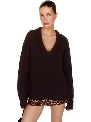 REFORMATION Reformation Jonie Cashmere Oversized Scoop Neck Sweater Brown