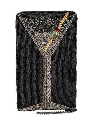 MARY FRANCES ACCESSORIES Mary Frances Make It Dirty Beaded Crossbody Phone Bag - Black