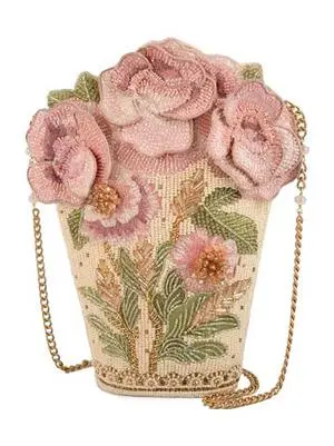 MARY FRANCES ACCESSORIES Floral Beaded Crossbody Handbag - Pink