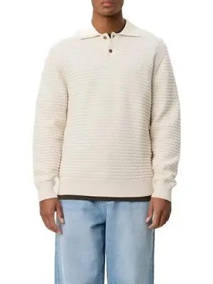 LES DEUX Billy Weave Long Sleeve Polo - Light Ivory