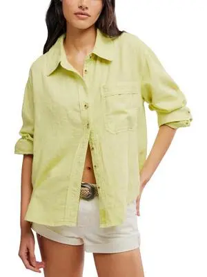 Free People Laurel Linen Blend Button-up Shirt - Early Bloomer