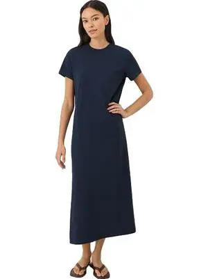 PACT Organic Cotton Soft-slub Essential Easy Tee Maxi Dress - Navy
