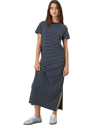 PACT Organic Cotton Soft-slub Essential Easy Tee Maxi Dress - Saranac Stripe
