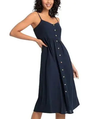 LASCANA Button Up Panel Dress Navy
