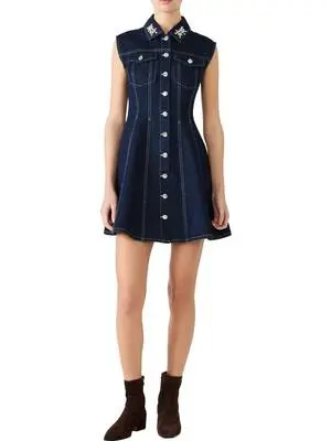 Steve Madden Carmelia Faux Pearl & Rhinestone Detail Denim Minidress - Bijou Blue