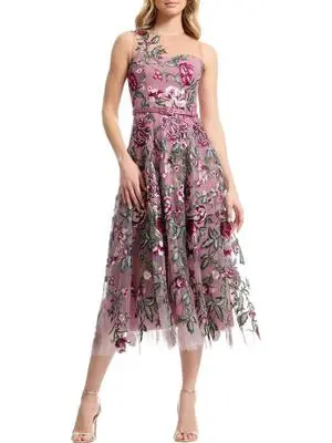 Dress The Population Floral Embroidery Cocktail Midi Dress - Blush Multi