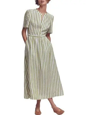 Boden Ivy Linen Midi Dress - Green Stripe