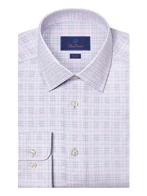 David Donahue Trim Fit Check Cotton Dobby Dress Shirt Sky/pink