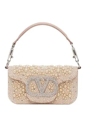 Valentino Garavani Small Locò Vlogo Embellished Shoulder Bag - White/cream