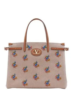 Valentino Garavani Medium Antibes Flower Embroidered Tote - Tobacco