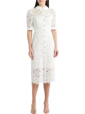 TAHARI ASL Crepe & Lace Shirtdress - Ivory