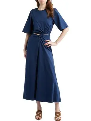 Farm Rio Waist Cutout Cotton Knit Dress - Dark Blue