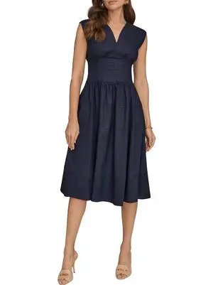 DONNA KARAN WEEKEND Cap-sleeve A-line Midi Dress - Ink