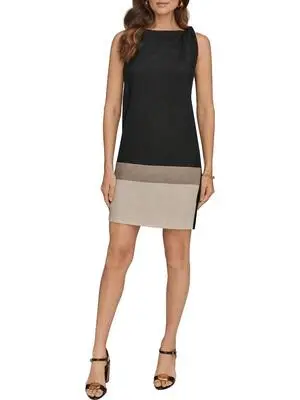 DONNA KARAN WEEKEND Linen-blend Color-block Shift Dress - Black-driftwood-vellum