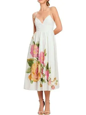 FLYING TOMATO Floral Cotton Midi Sundress - Ivory