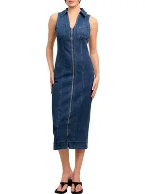 FLYING TOMATO Sleeveless Denim Midi Dress - Medium Indigo