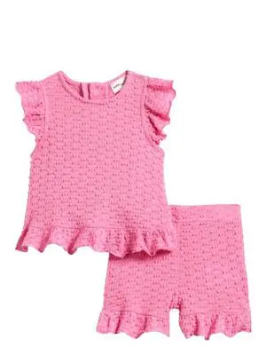 MILES THE LABEL Ruffle Textured Top And Shorts Set - Pink