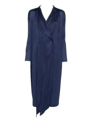 Issey Miyake Pleated Long Coat - Blue