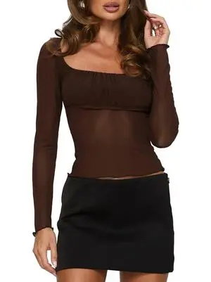 Princess Polly Victoire Mesh Long Sleeve Top - Chocolate