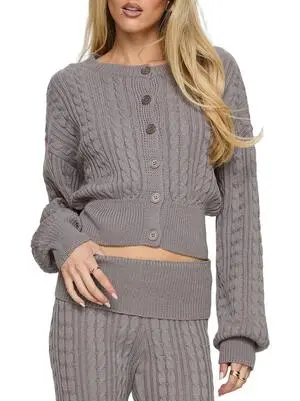 Princess Polly Cable Stitch Cropped Cardigan - Grey