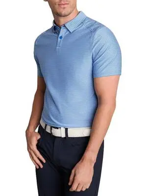 RHONE Commuter Slim Fit Performance Polo - Bright Sapphire Double Stripe