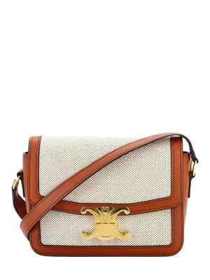 Celine Triomphe Teen Crossbody Bag In Canvas And Leather - Brown