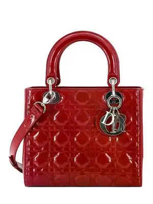 Dior Lady Dior Cannage Quilt Patent Medium Satchel Red