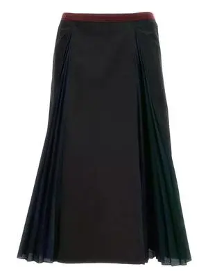 Plan C Pleated A-line Midi Skirt - Black