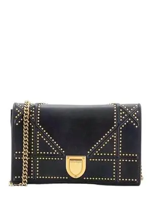 Dior Diorama Wallet On Chain Studded Leather Crossbody Bag - Black