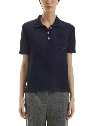 CRUSH COLLECTION Chest-pocket Polo Top - Blue