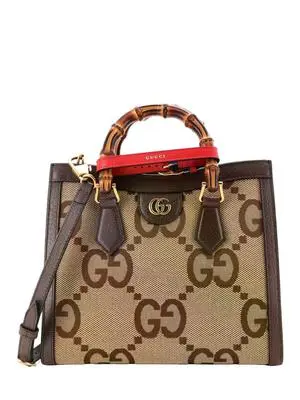 Gucci Diana Nm Bamboo Handle Jumbo Gg Canvas Small Tote Bag - Brown