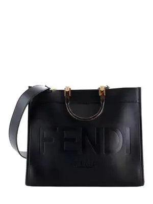 Fendi Sunshine Shopper Leather Medium Tote Bag - Black
