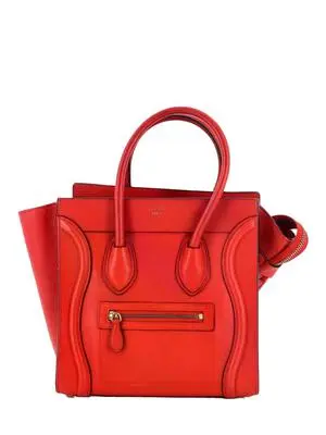 Celine Luggage Grainy Leather Micro Tote Bag - Red