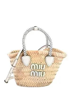 Miu Miu Logo Raffia Basket Tote - Neutrals