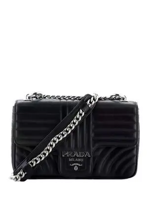 Prada Chain Flap Shoulder Bag Diagramme Quilted Leather Medium Crossbody Bag - Black