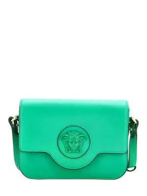 Versace La Medusa Flap Leather Shoulder Bag - Green