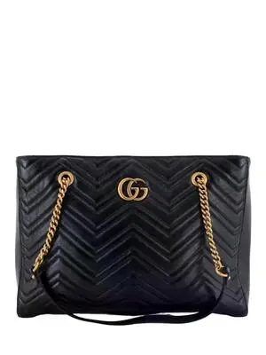 Gucci Gg Marmont Zip Tote Matelasse Leather Medium Shoulder Bag - Black