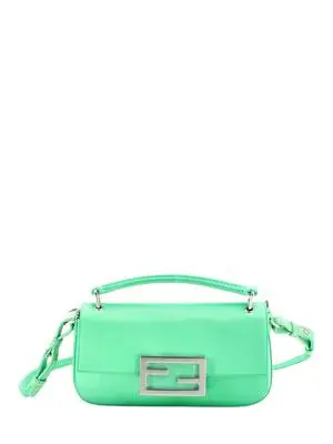 Fendi Baguette Phone Pouch Silk Satchel - Green