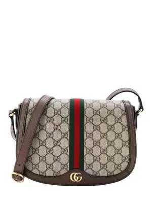 Gucci Ophidia Saddle Flap Gg Coated Canvas Small Shoulder Bag - Brown