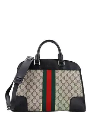 Gucci Web Convertible Duffle Tote Gg Coated Canvas - Brown