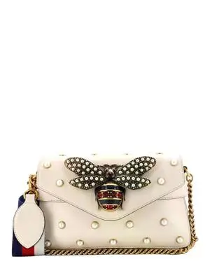 Gucci Broadway Pearly Bee Embellished Mini Shoulder Bag - White