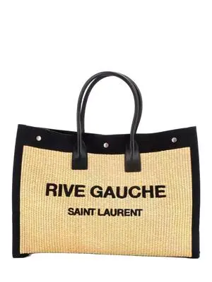 Saint Laurent Rive Gauche Large Raffia Shopper Tote Bag - Black