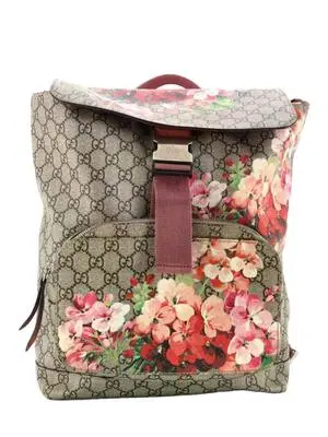 Gucci Buckle Blooms Print Gg Coated Canvas Medium Backpack - Brown
