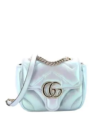 Gucci Gg Marmont Chevron Iridescent Leather Mini Shoulder Bag - Metallic