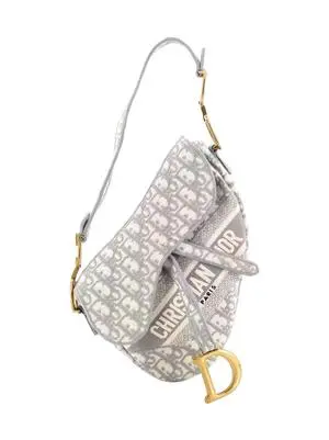 Dior Saddle Handbag Logo Embroidered Oblique Canvas Medium Shoulder Bag Grey