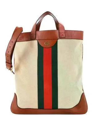 Gucci Shopping Vintage Web Canvas Large Tote Bag - Neutrals