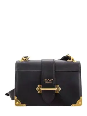 Prada Cahier Large Crossbody Bag In Leather And Saffiano Leather - Black
